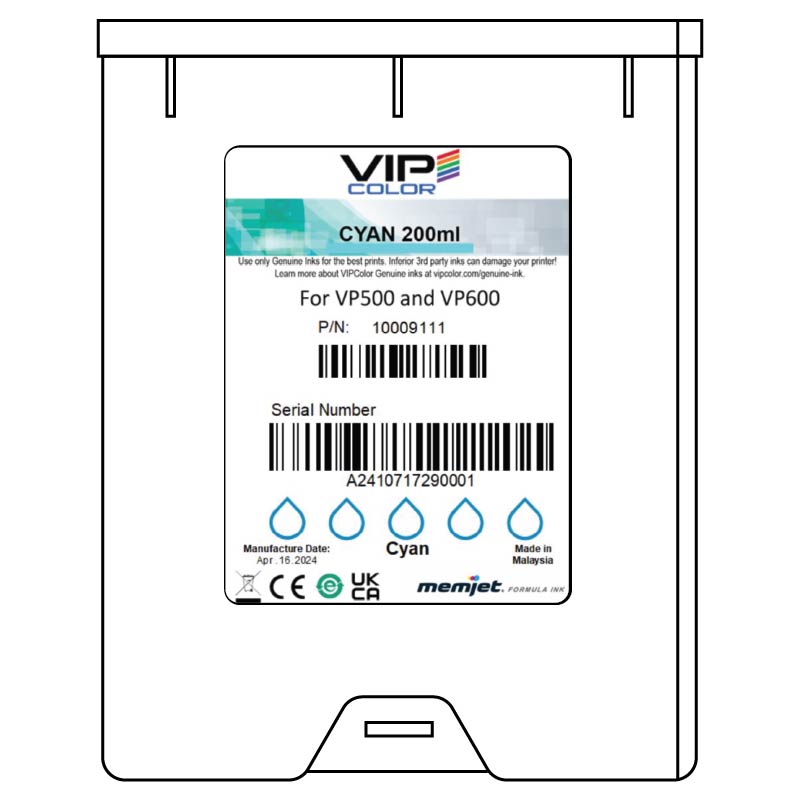Ink Tank VP500/VP600 DA 200ml Cyan - VIPColor Technologies